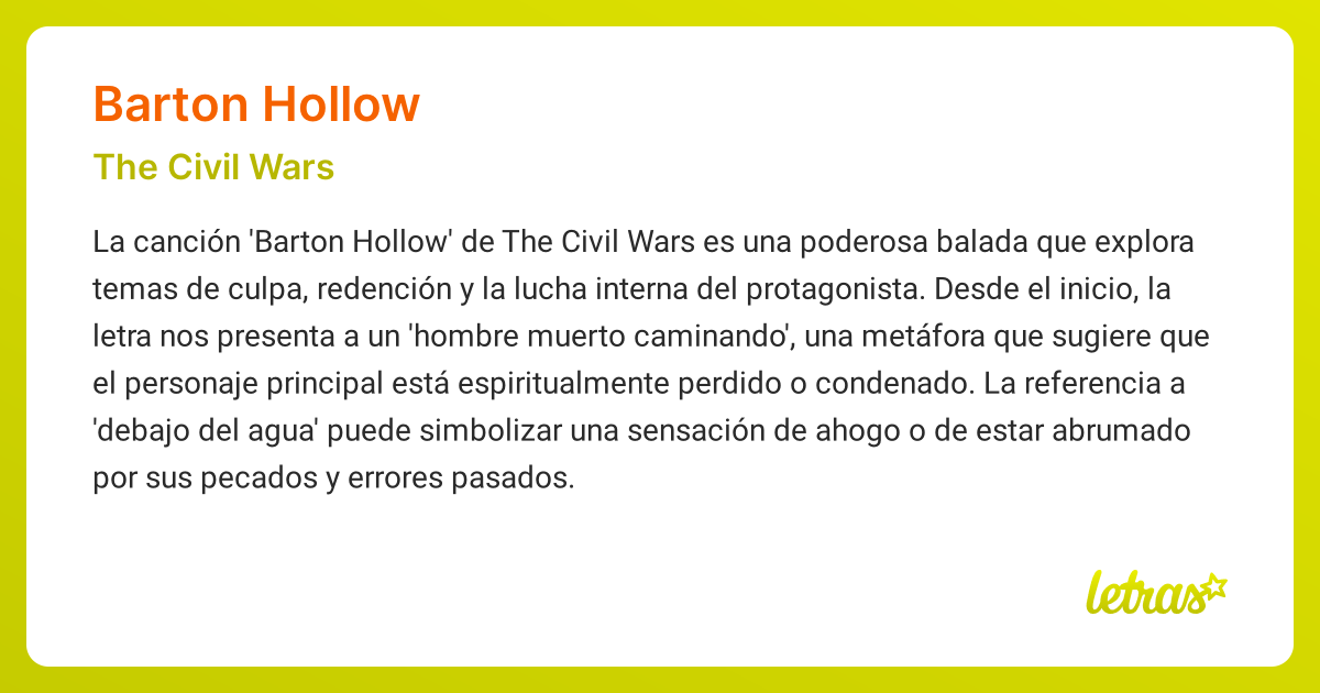 Significado de la canción BARTON HOLLOW (The Civil Wars) - LETRAS.COM