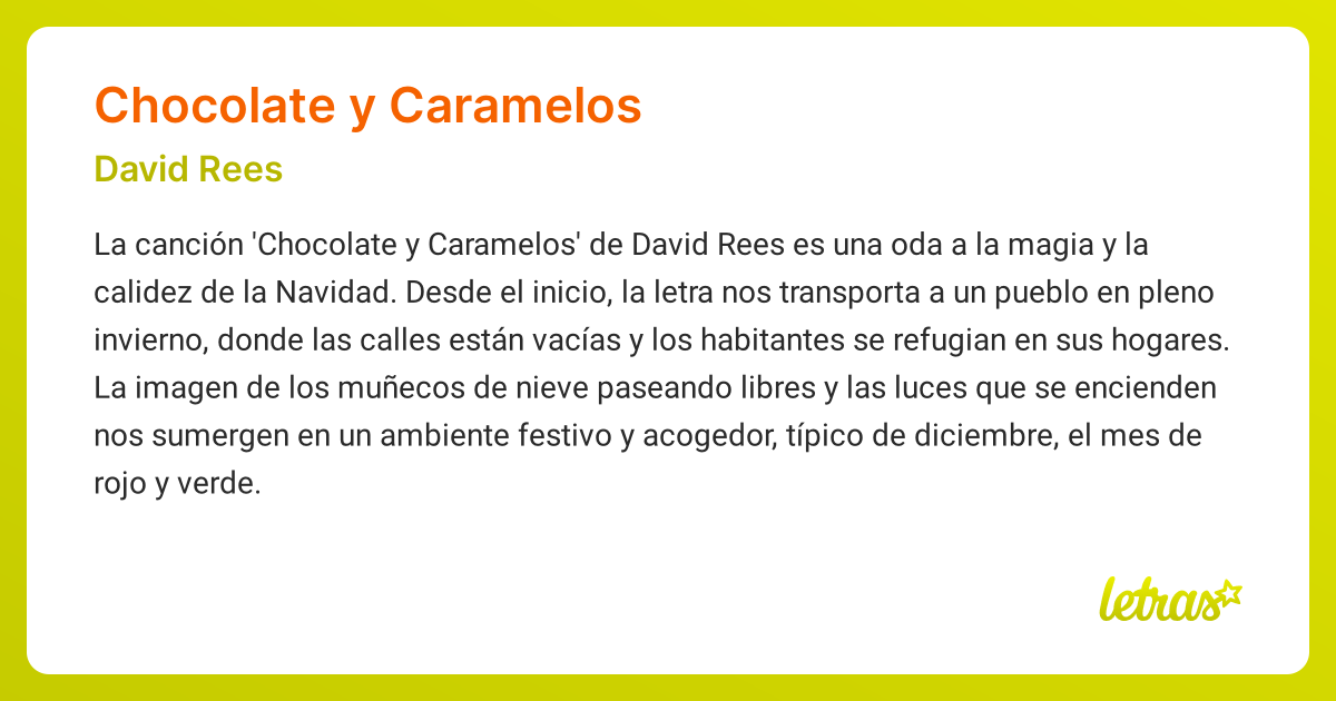 Significado de la canción CHOCOLATE Y CARAMELOS (David Rees) - LETRAS.COM
