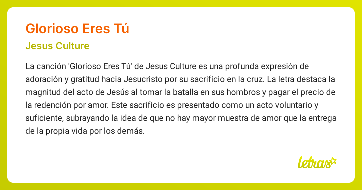 Significado de la canción GLORIOSO ERES TÚ (Jesus Culture) - LETRAS.COM