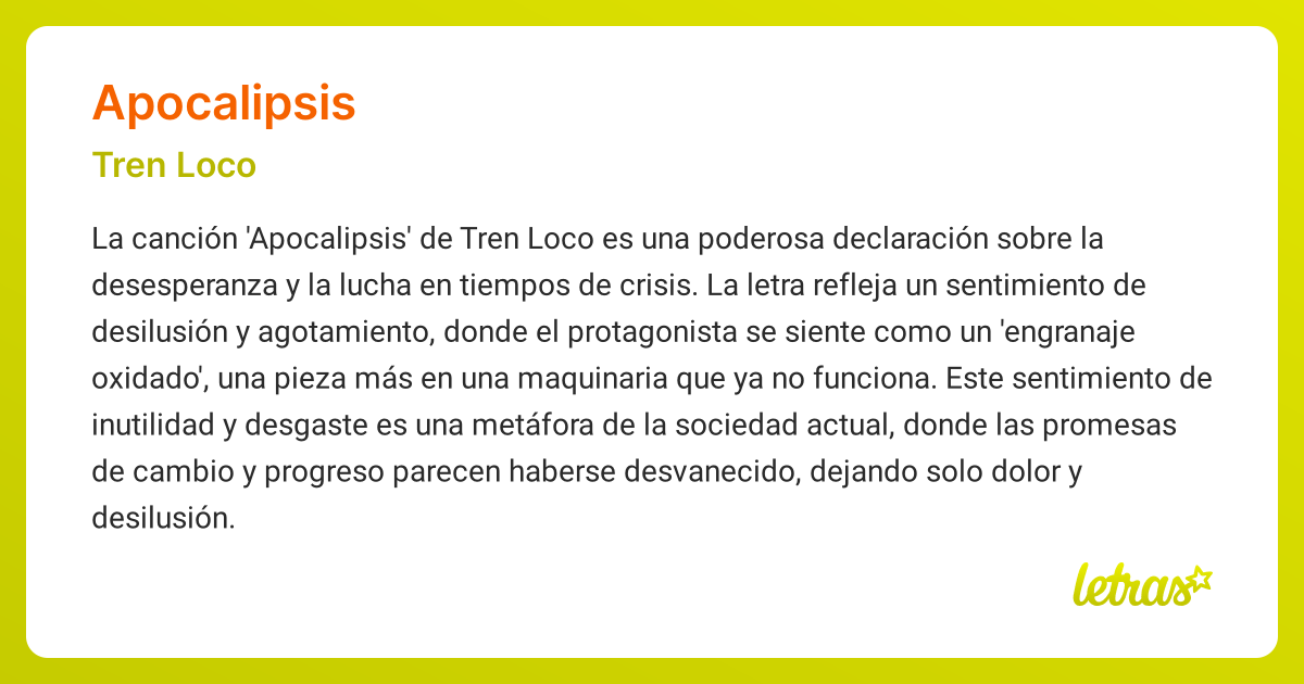 Significado de la canción APOCALIPSIS (Tren Loco) - LETRAS.COM