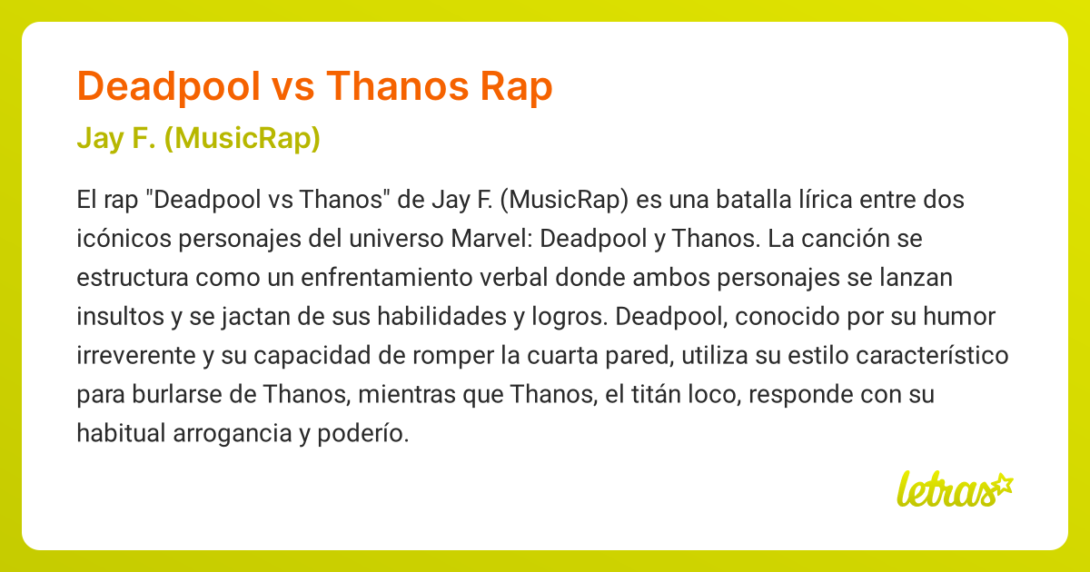 Significado de la canción DEADPOOL VS THANOS RAP (Jay F. (MusicRap ...