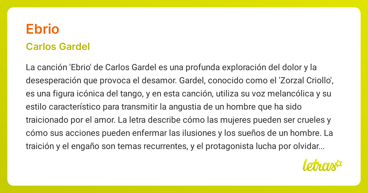 Significado de la canción EBRIO (Carlos Gardel) - LETRAS.COM