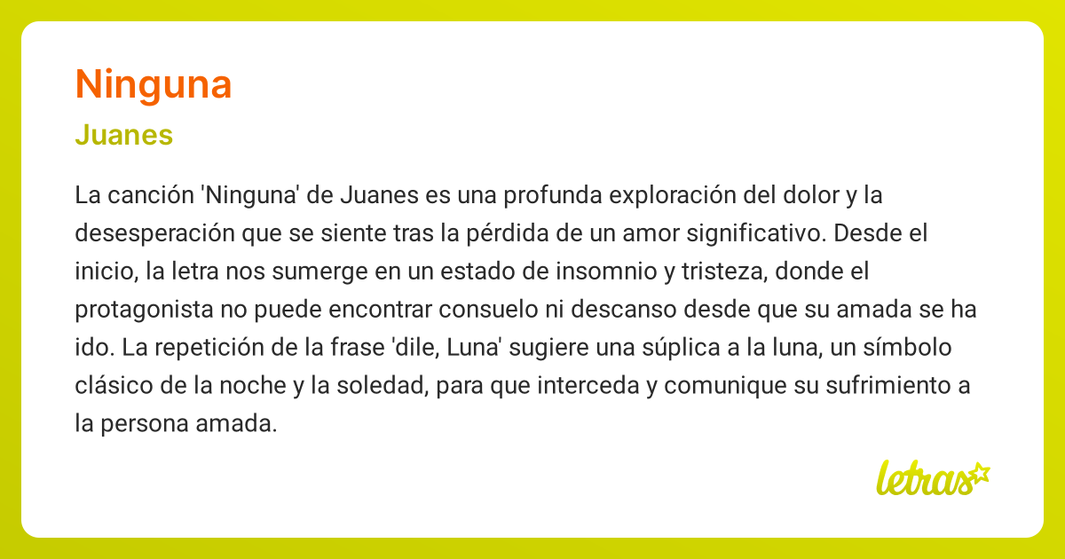 Significado de la canción NINGUNA (Juanes) - LETRAS.COM