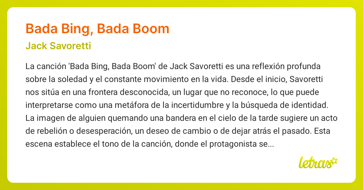 Significado de la canción BADA BING, BADA BOOM (Jack Savoretti ...