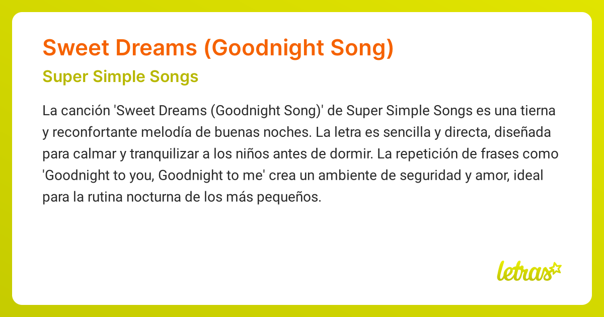 Significado de la canción SWEET DREAMS (GOODNIGHT SONG) (Super Simple ...