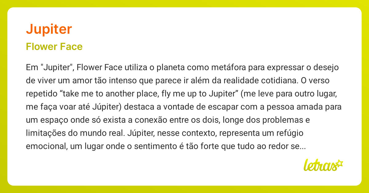 Significado da música JUPITER (Flower Face) - LETRAS.MUS.BR