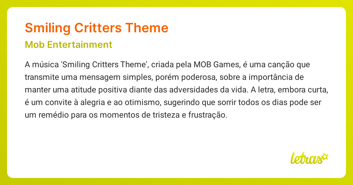 Significado da música SMILING CRITTERS THEME (Mob Entertainment ...