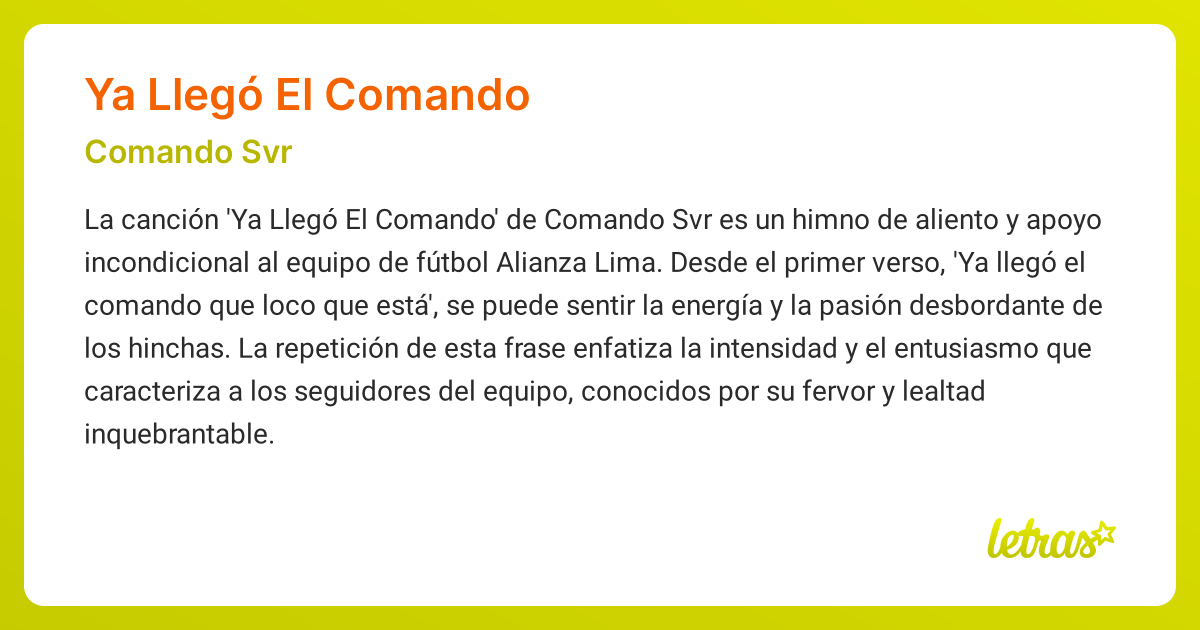 Significado de la canción YA LLEGÓ EL COMANDO (Comando Svr) - LETRAS.COM