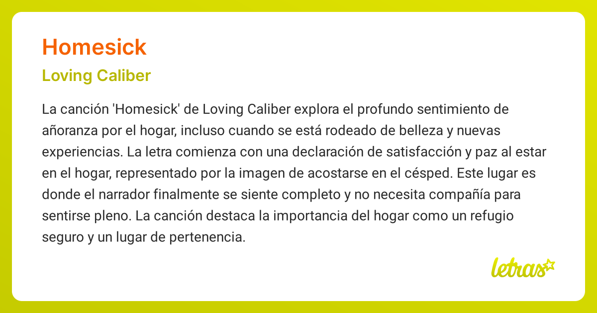 Significado de la canción HOMESICK (Loving Caliber) - LETRAS.COM