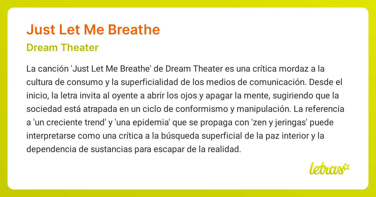 Significado de la canción JUST LET ME BREATHE (Dream Theater) - LETRAS.COM