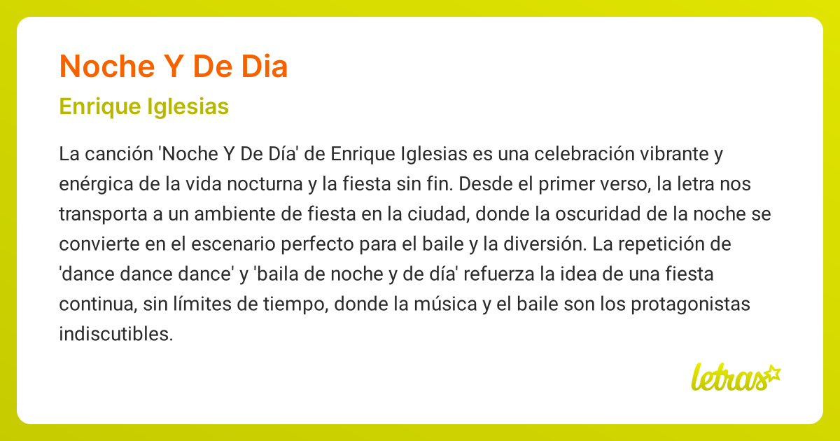 Significado de la canción NOCHE Y DE DIA (Enrique Iglesias) - LETRAS.COM
