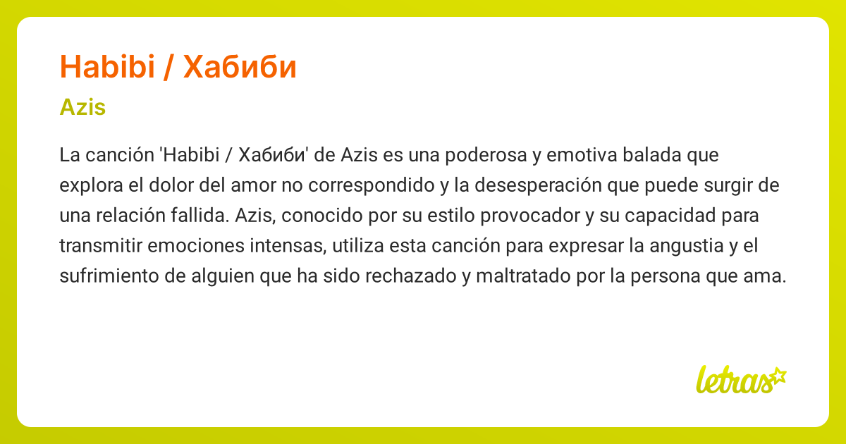 Significado de la canción HABIBI / ХАБИБИ (Azis) - LETRAS.COM
