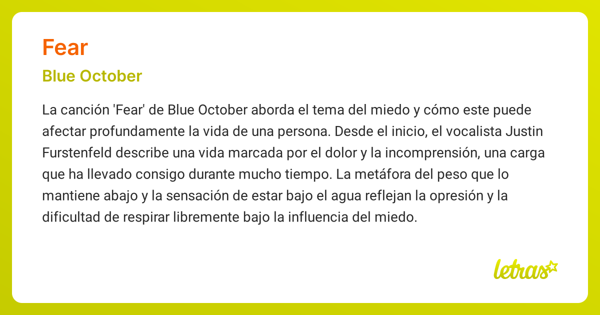Significado de la canción FEAR (Blue October) - LETRAS.COM