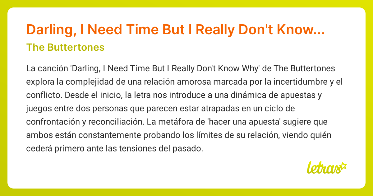 Significado de la canción Darling, I Need Time But I Really Don't Know ...