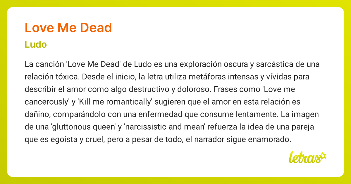Significado de la canción LOVE ME DEAD (Ludo) - LETRAS.COM