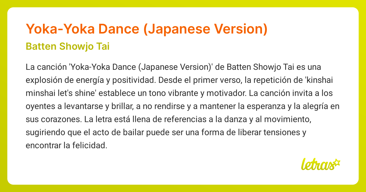 Significado de la canción Yoka-Yoka Dance (Japanese Version) (Batten ...