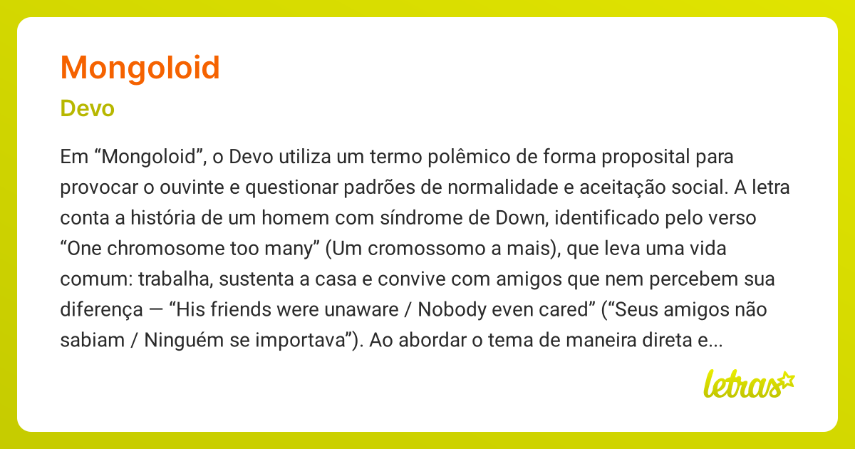 Significado da música MONGOLOID (Devo) - LETRAS.MUS.BR