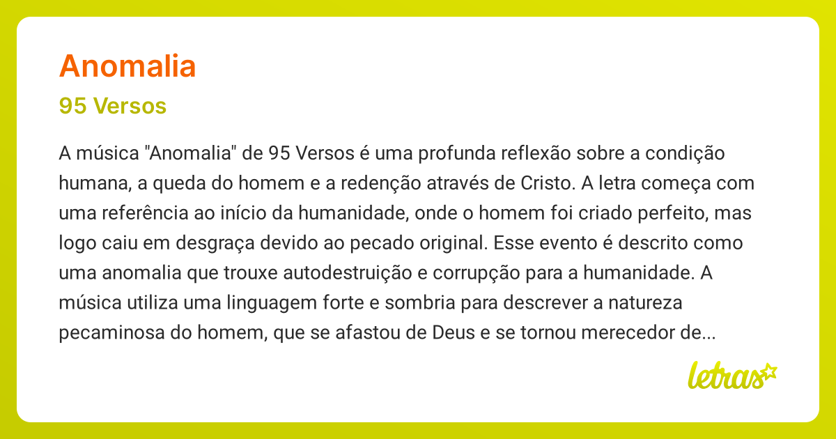 Significado da música ANOMALIA (95 Versos) - LETRAS.MUS.BR