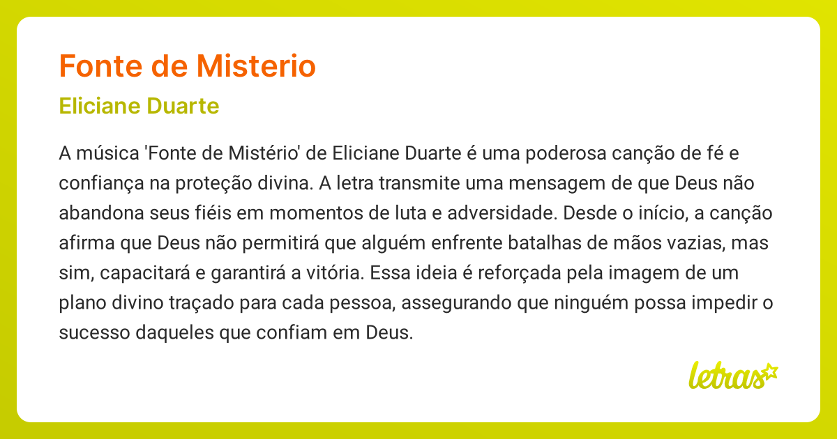 Significado da música FONTE DE MISTERIO (Eliciane Duarte) - LETRAS.MUS.BR