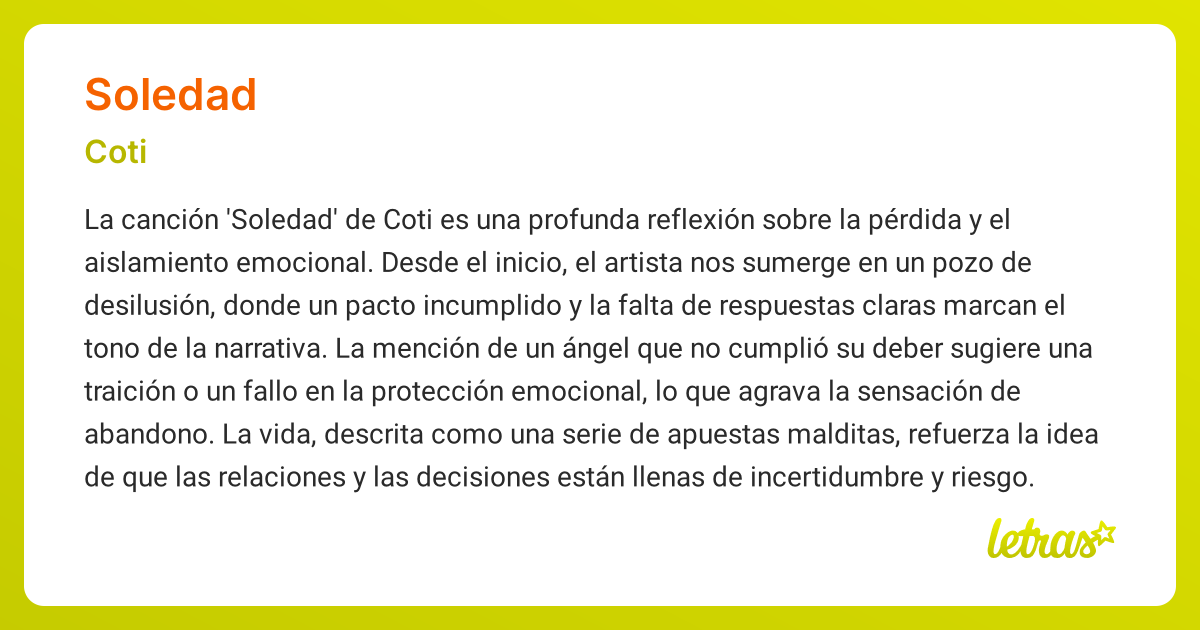 Significado de la canción SOLEDAD (Coti) - LETRAS.COM