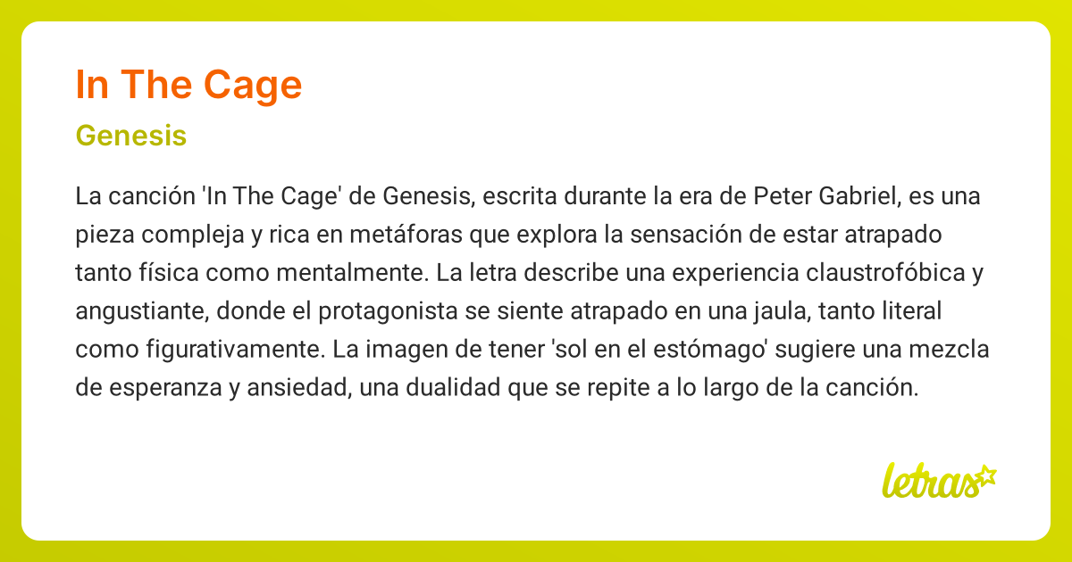 In The Cage Genesis Meaning