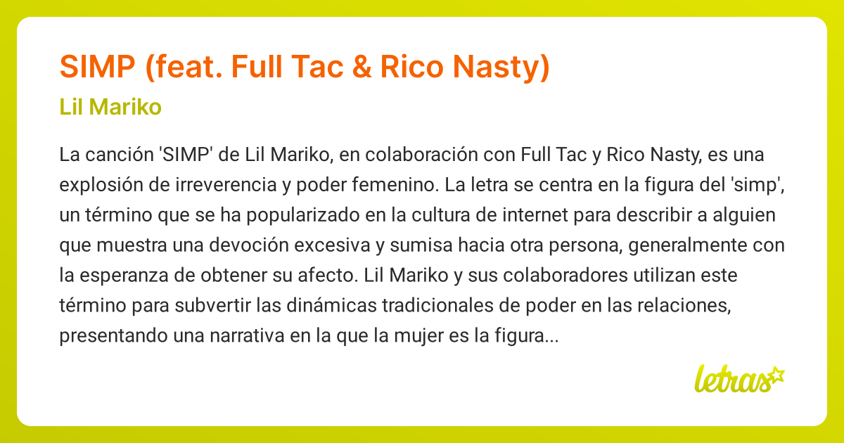 Significado de la canción SIMP (feat. Full Tac & Rico Nasty) (Lil ...
