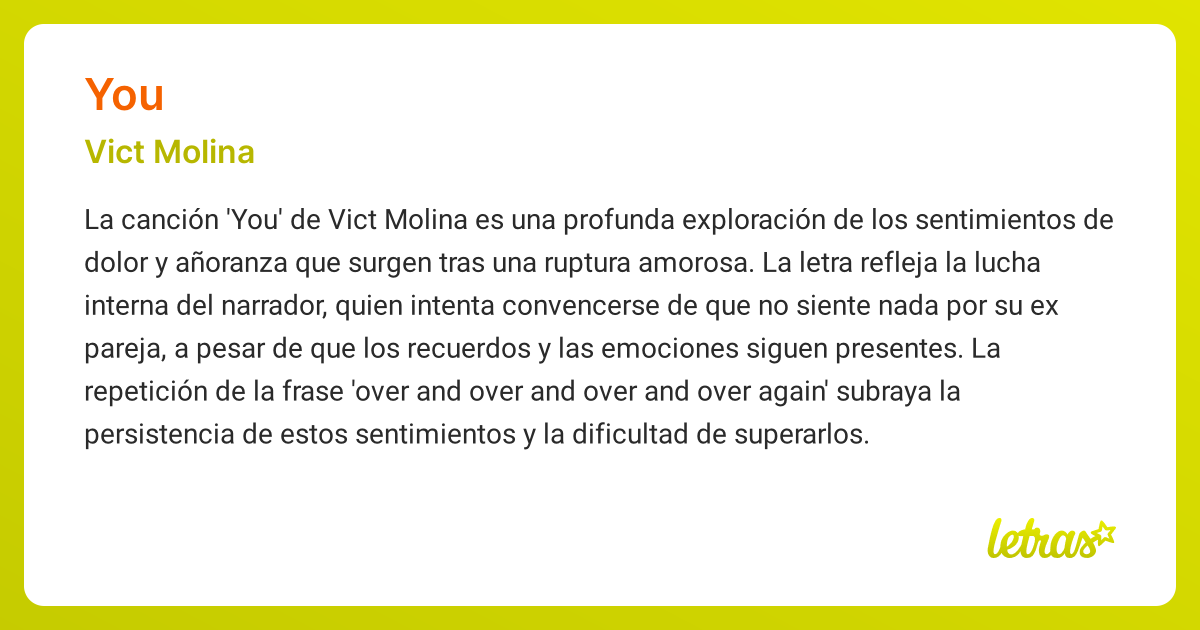 Significado de la canción YOU (Vict Molina) - LETRAS.COM