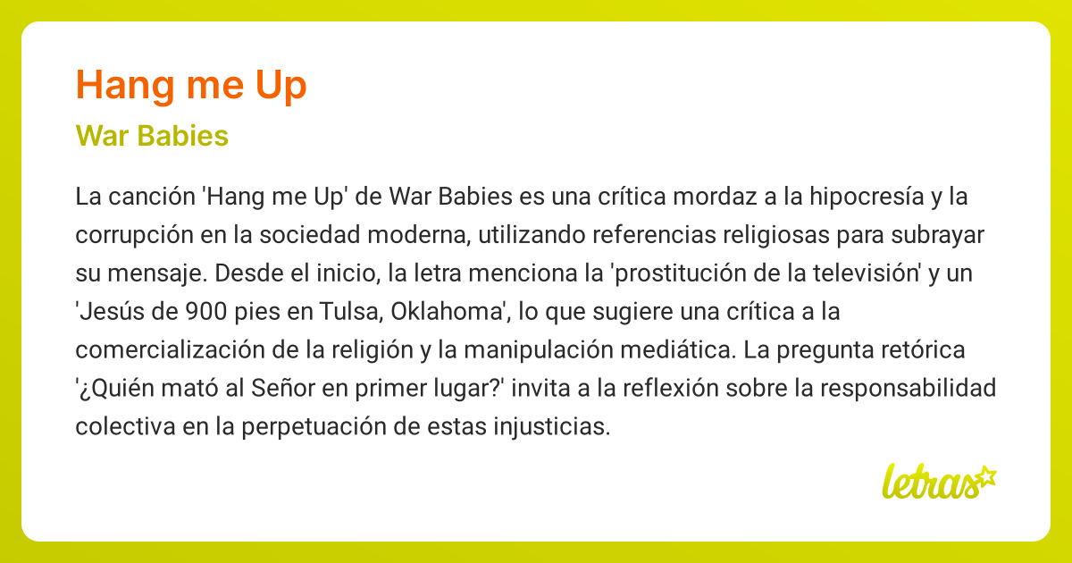 Significado de la canción HANG ME UP (War Babies) - LETRAS.COM