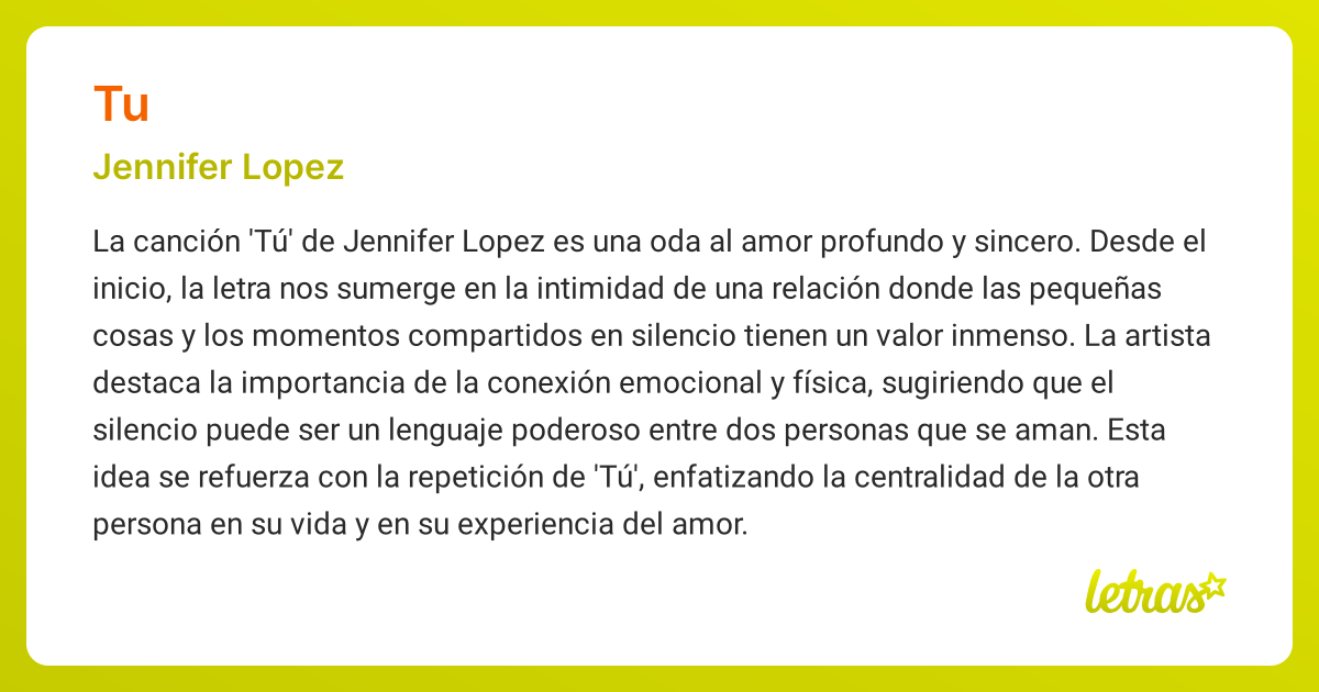 Significado de la canción TU (Jennifer Lopez) - LETRAS.COM