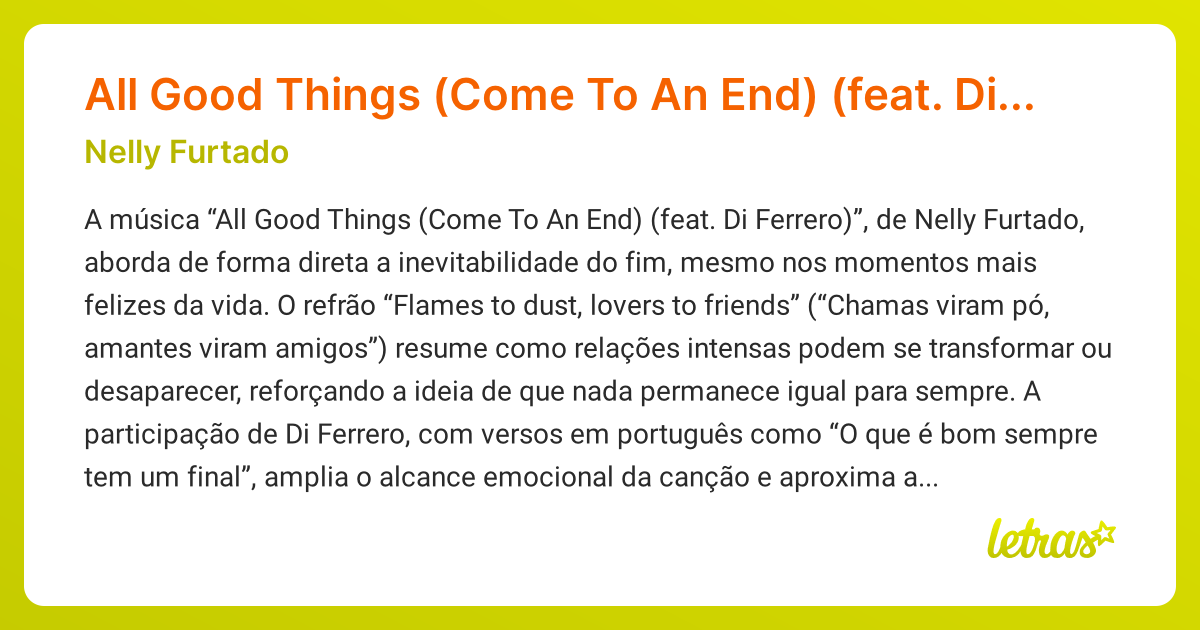 Significado da música All Good Things (Come To An End) (feat. Di ...