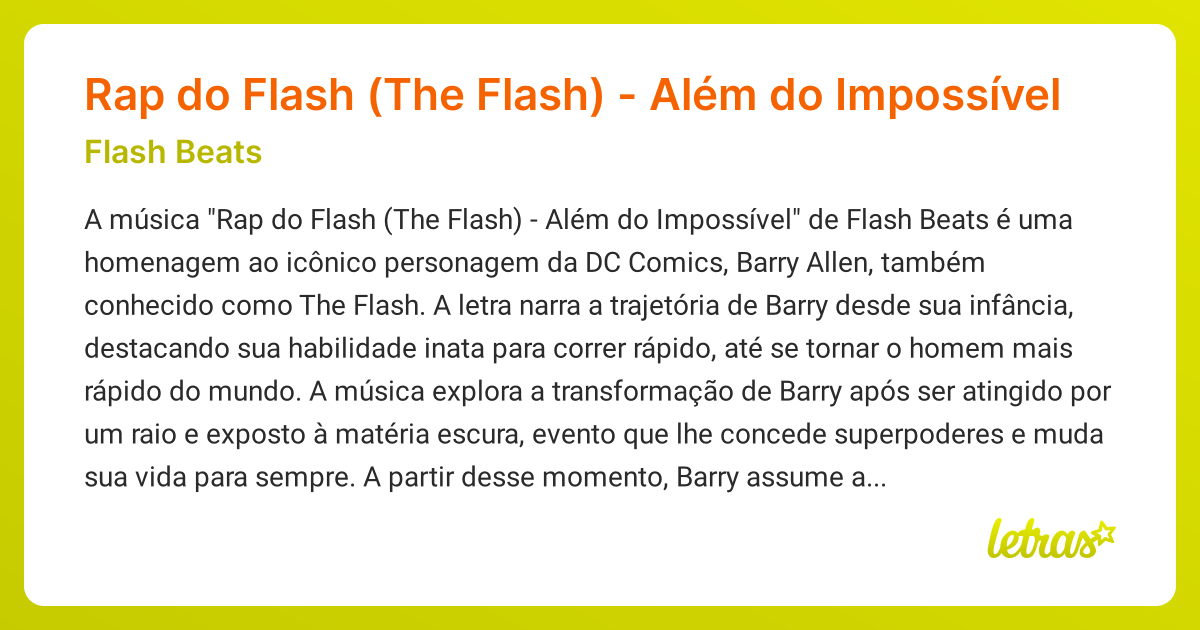 Significado da música Rap do Flash (The Flash) - Além do Impossível ...