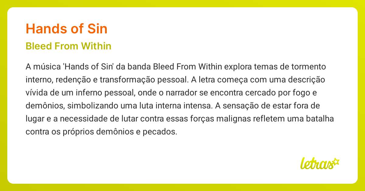 Significado da música HANDS OF SIN (Bleed From Within) - LETRAS.MUS.BR