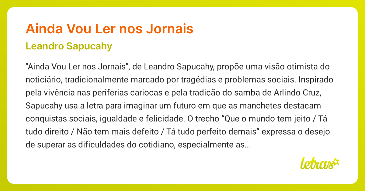 Significado da música AINDA VOU LER NOS JORNAIS (Leandro Sapucahy ...