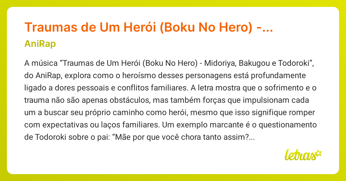 Significado da música Traumas de Um Herói (Boku No Hero) - Midoriya ...