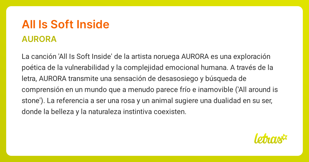 Significado de la canción ALL IS SOFT INSIDE (AURORA) - LETRAS.COM