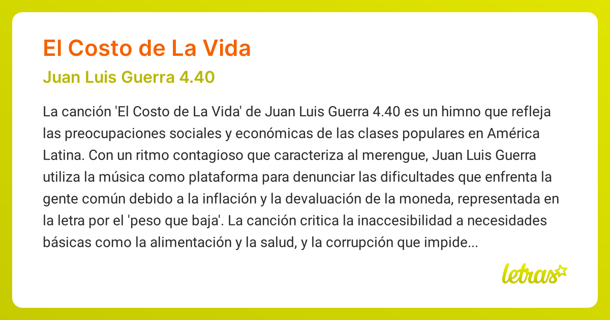 Significado de la canción EL COSTO DE LA VIDA (Juan Luis Guerra 4.40 ...