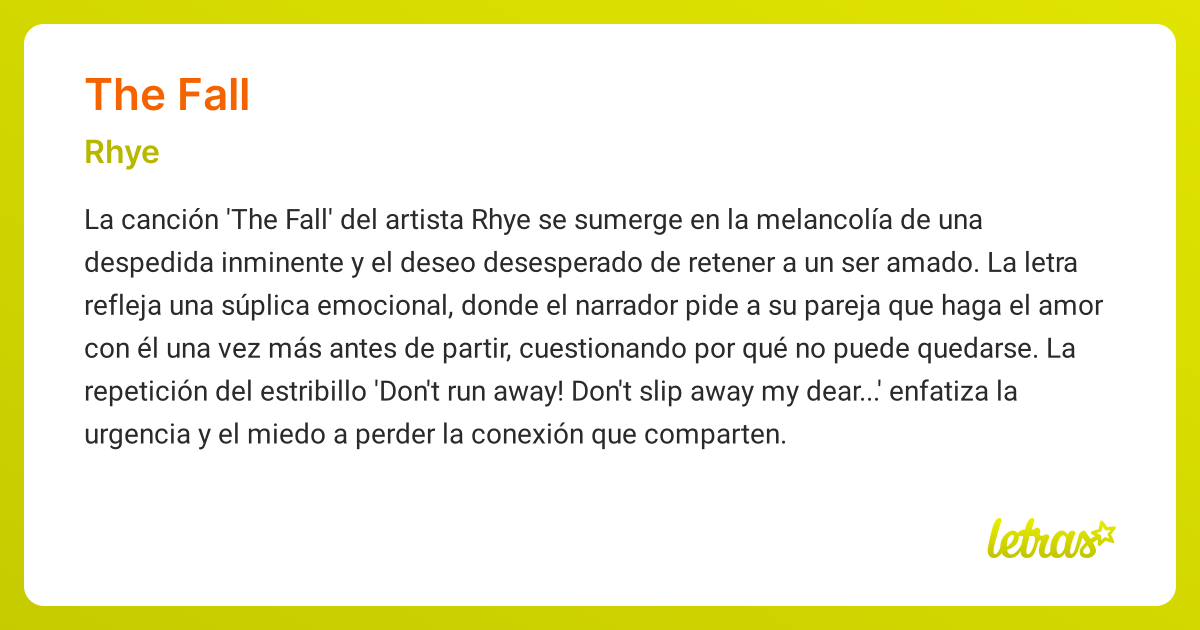 Significado de la canción THE FALL (Rhye) - LETRAS.COM