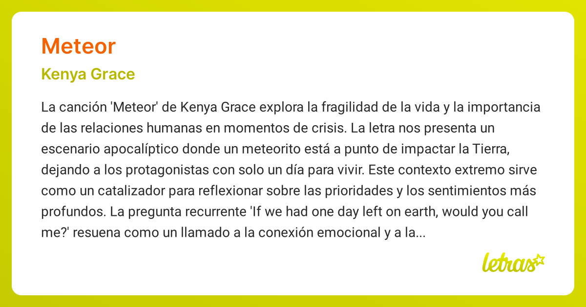 Significado de la canción METEOR (Kenya Grace) - LETRAS.COM