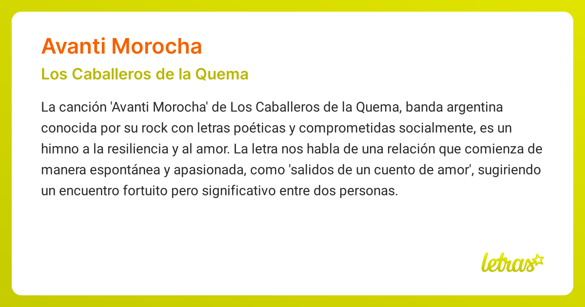 Significado de la canción AVANTI MOROCHA (Los Caballeros de la Quema ...