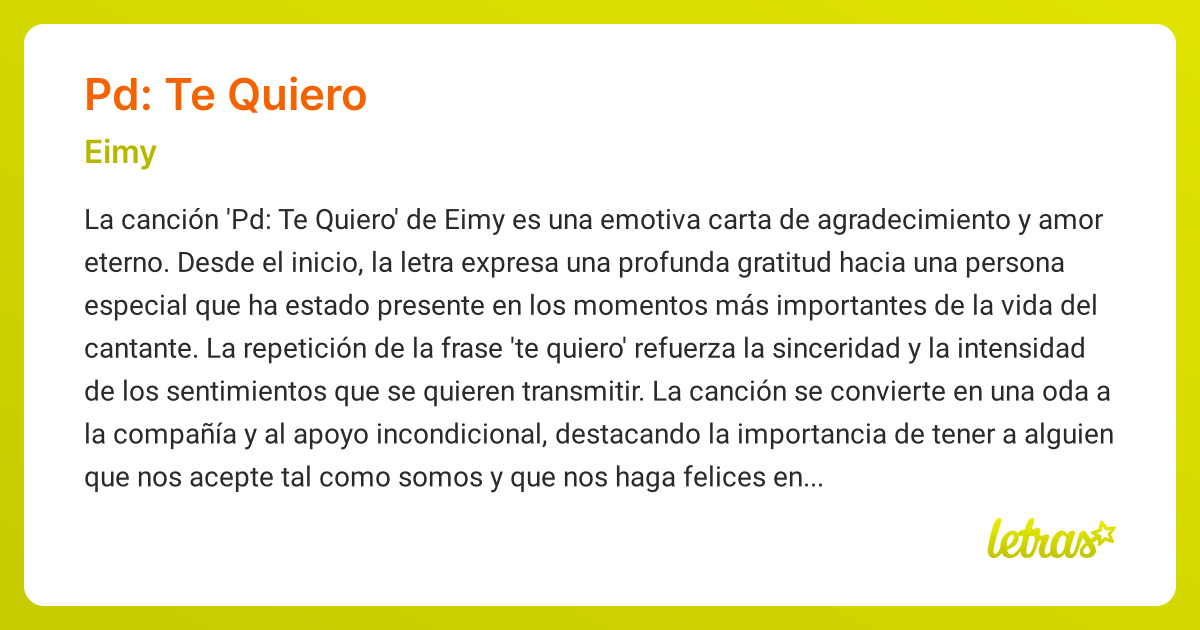 Significado de la canción PD: TE QUIERO (Eimy) - LETRAS.COM