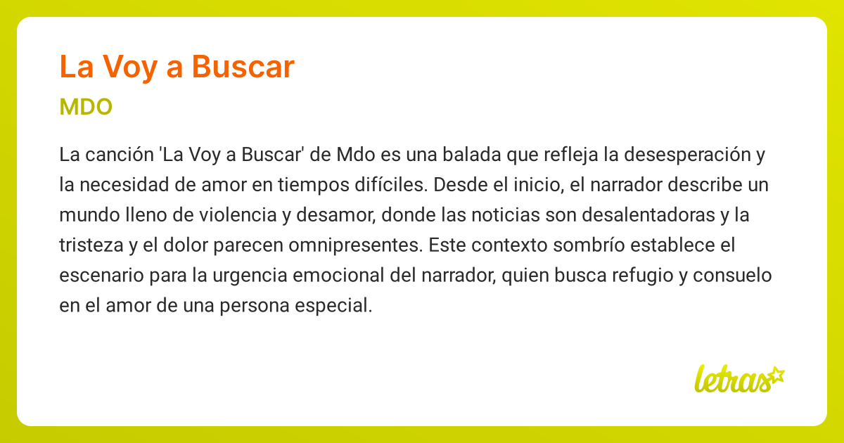 Significado de la canción LA VOY A BUSCAR (MDO) - LETRAS.COM