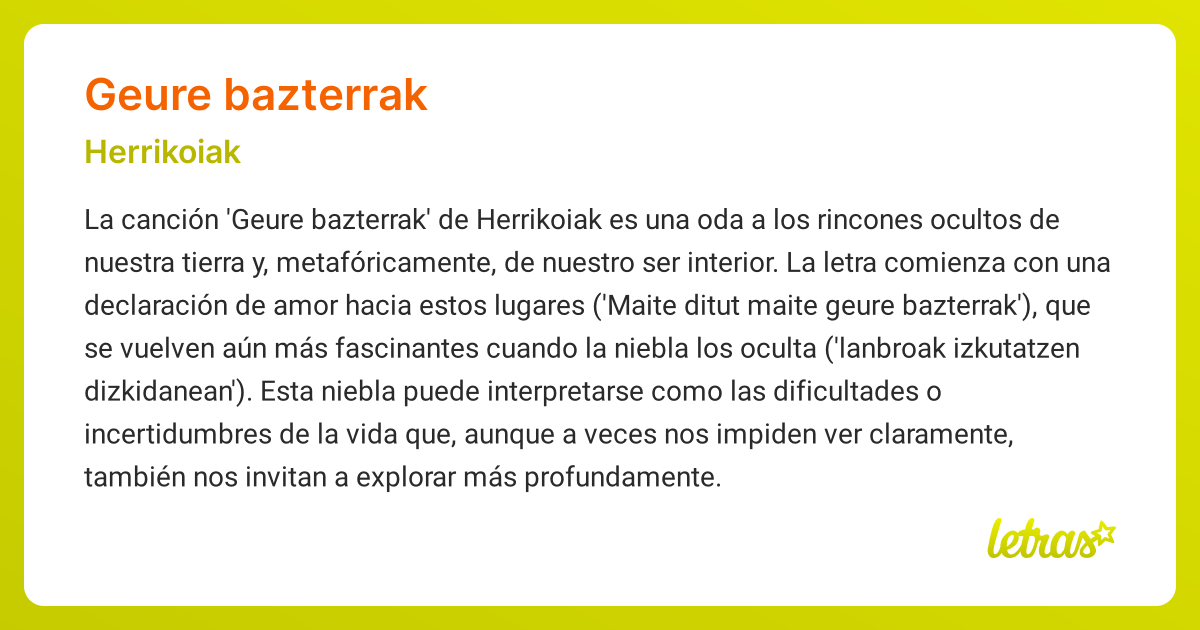 Significado de la canción GEURE BAZTERRAK (Herrikoiak) - LETRAS.COM