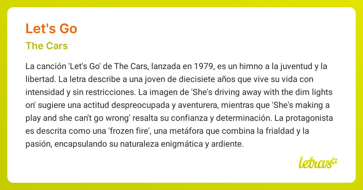 Significado de la canción LET'S GO (The Cars) - LETRAS.COM
