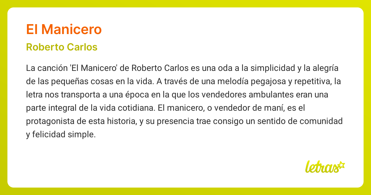 Significado de la canción EL MANICERO (Roberto Carlos) - LETRAS.COM