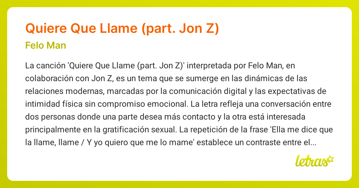 Significado de la canción QUIERE QUE LLAME (PART. JON Z) (Felo Man ...