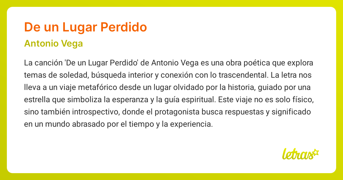 Significado de la canción DE UN LUGAR PERDIDO (Antonio Vega) - LETRAS.COM