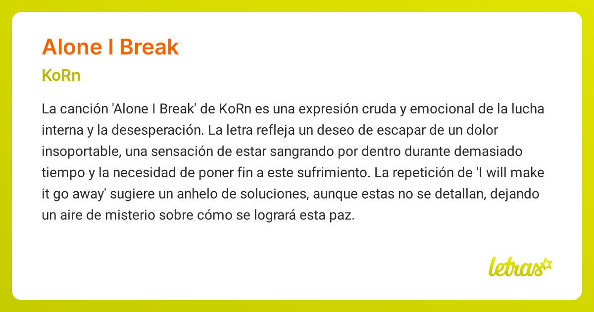 Significado de la canción ALONE I BREAK (KoRn) - LETRAS.COM