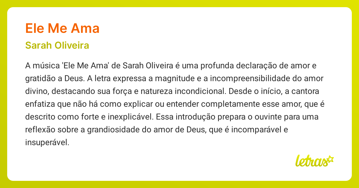 Significado da música ELE ME AMA (Sarah Oliveira) - LETRAS.MUS.BR