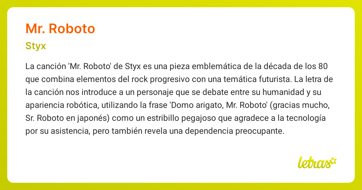 Significado de la canción MR. ROBOTO (Styx) - LETRAS.COM