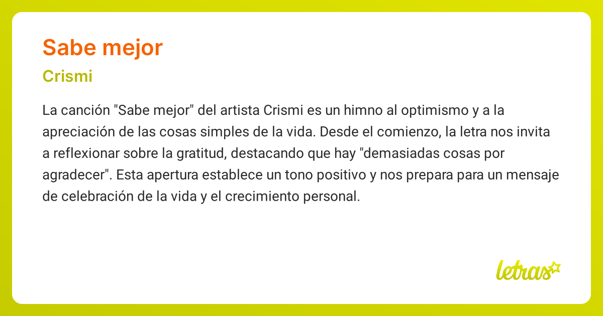 Significado de la canción SABE MEJOR (Crismi) - LETRAS.COM
